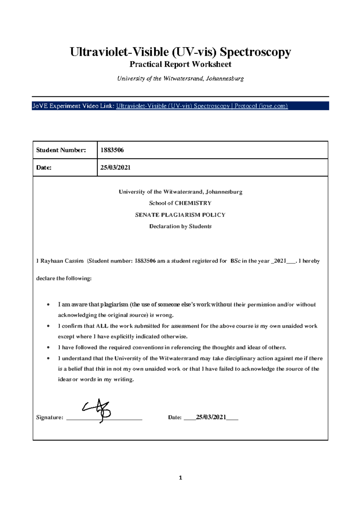 UV-vis EX1 final - Ultraviolet-Visible (UV-vis) Spectroscopy Practical ...