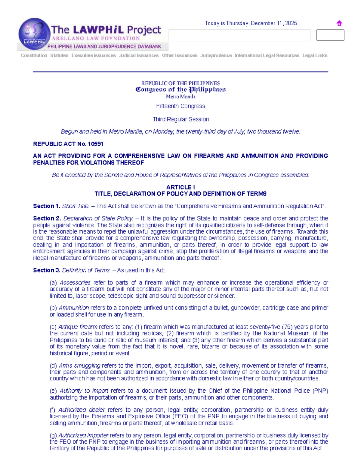 Republic Act No. 10591: Comprehensive Firearms Law Overview - Studocu
