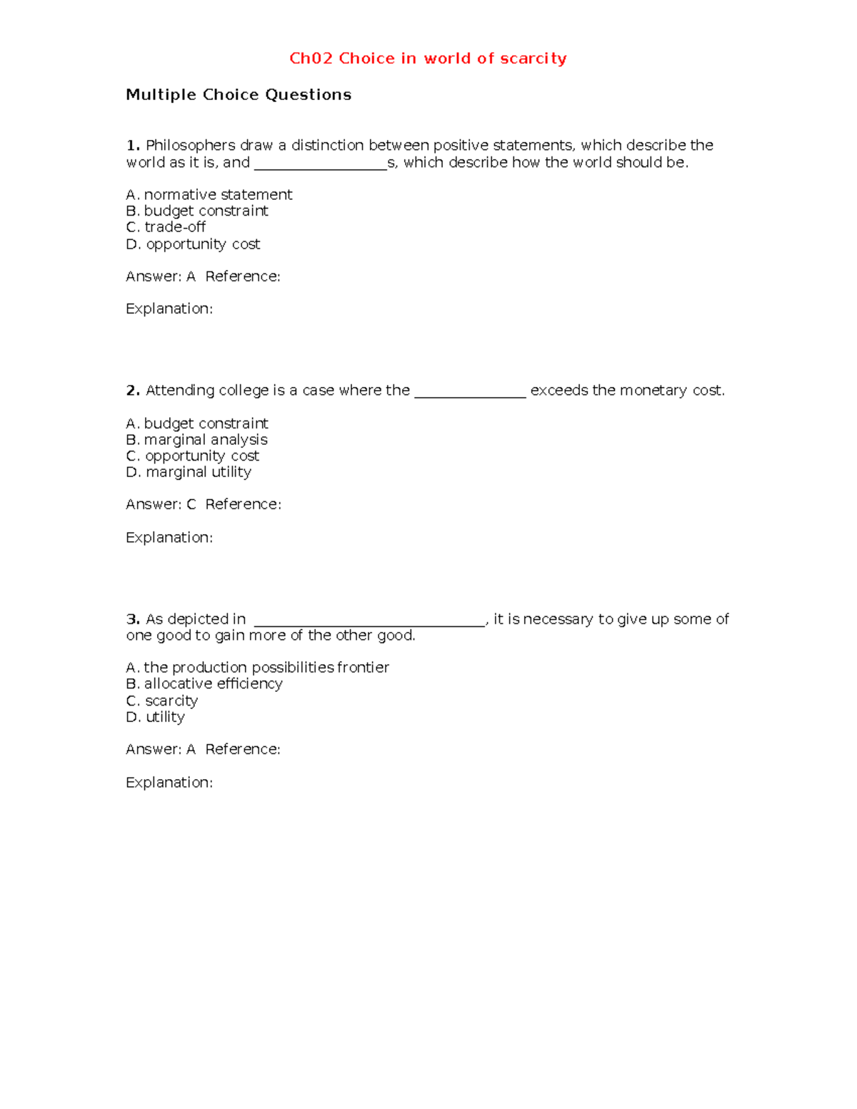 CH 2 Choice in World of Scarcity - Ch02 Choice in world of scarcity ...