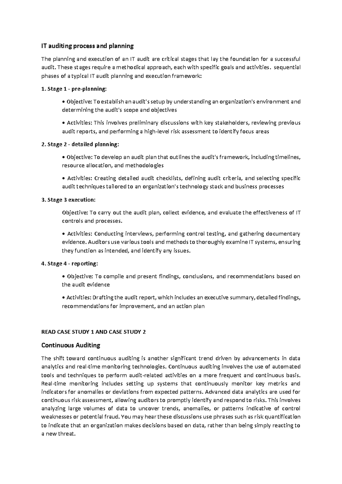 IT Auditing Process & Planning: Framework & Continuous Trends - Studocu
