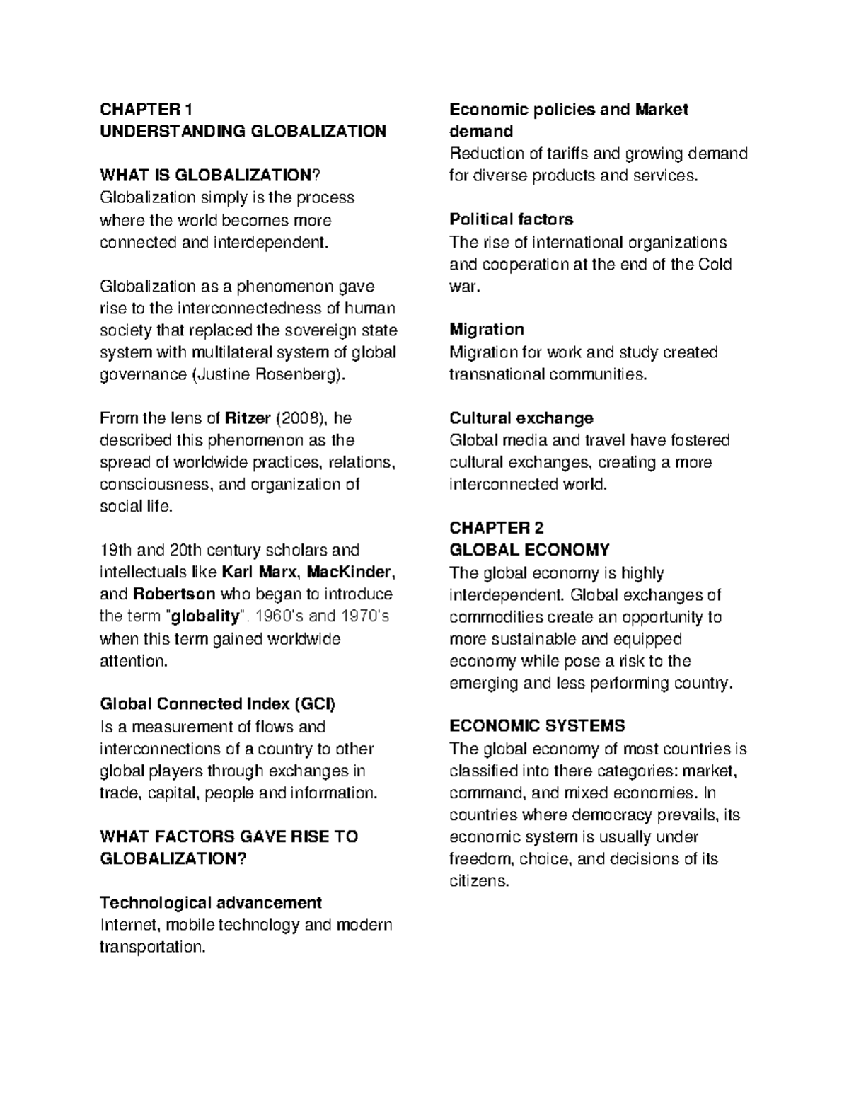 SS1D - Chapter 1 & 2: Understanding Globalization & Global Economy ...