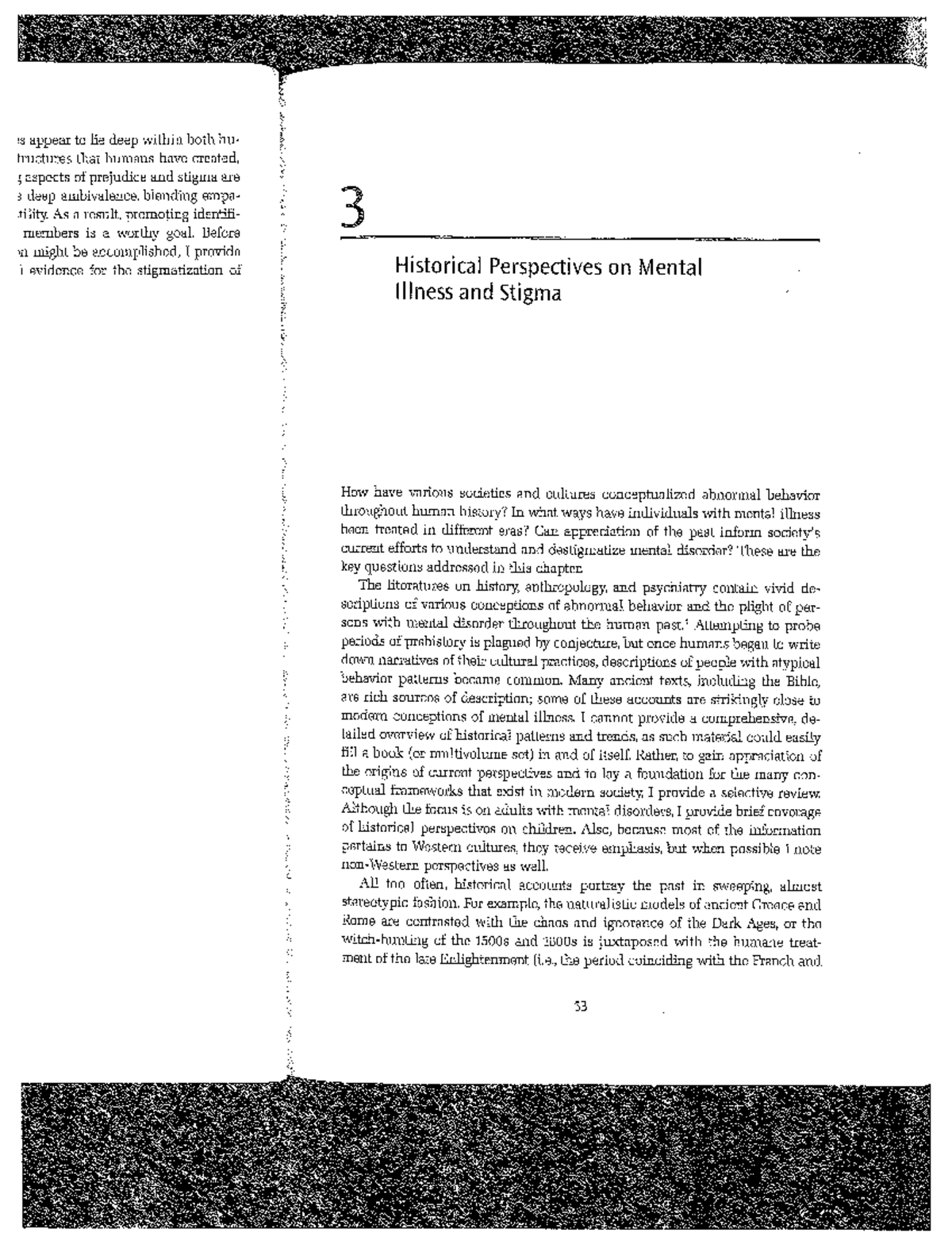 "Historical Perspectives on Mental Illness and Stigma - Course IS 101 ...