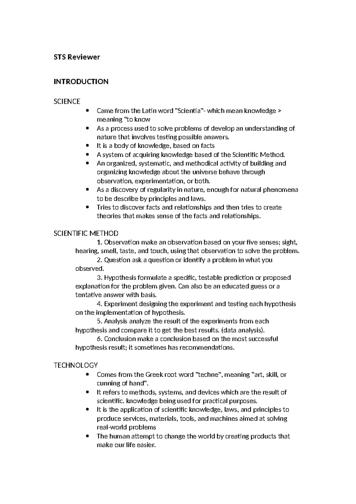 STS 101: Introduction to Science, Technology, and Society Concepts ...
