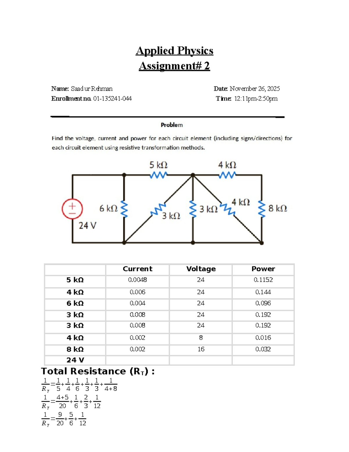 Applied Physics 2: Current, Voltage, and Power Analysis - Studocu