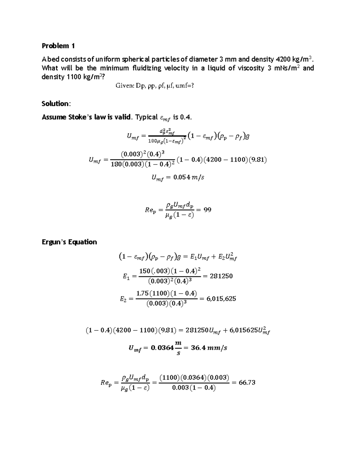 Particle Technology 5 - Fluidization Calculations and Examples - Studocu