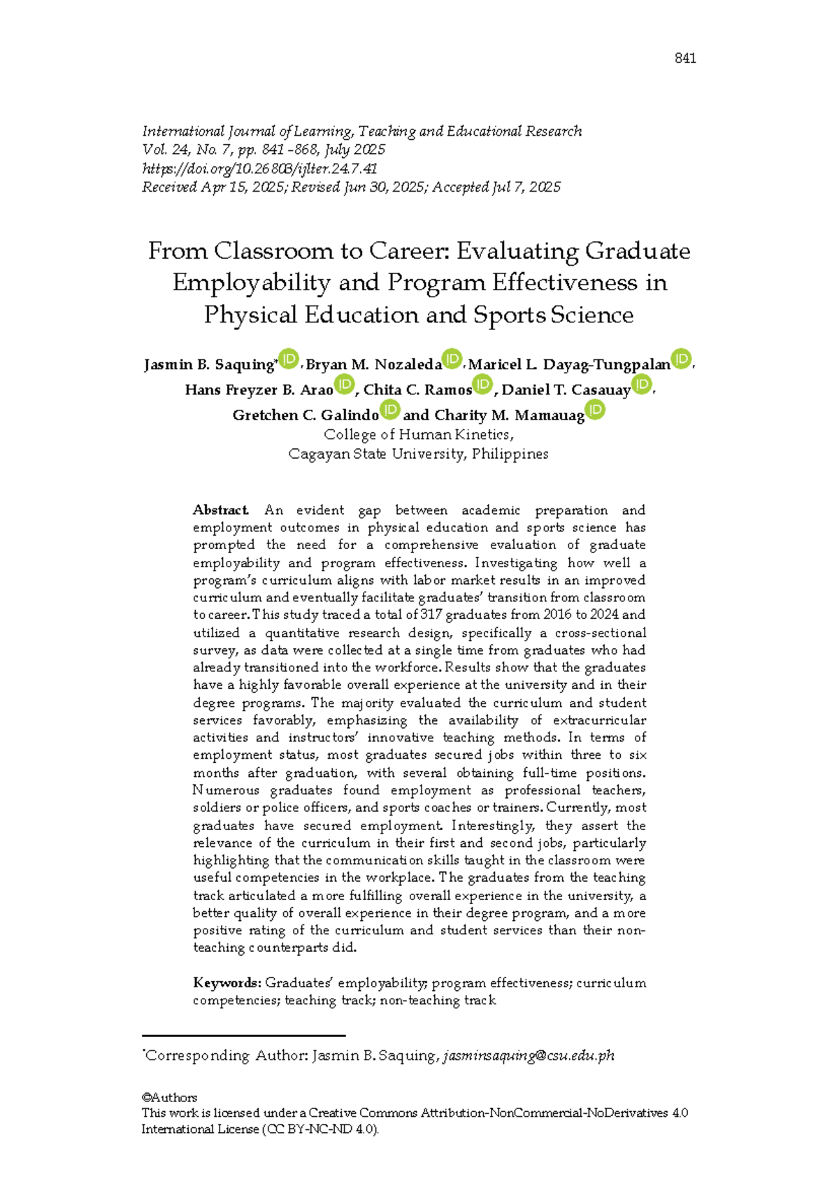 Evaluating Graduate Employability & Program Effectiveness in PE ...