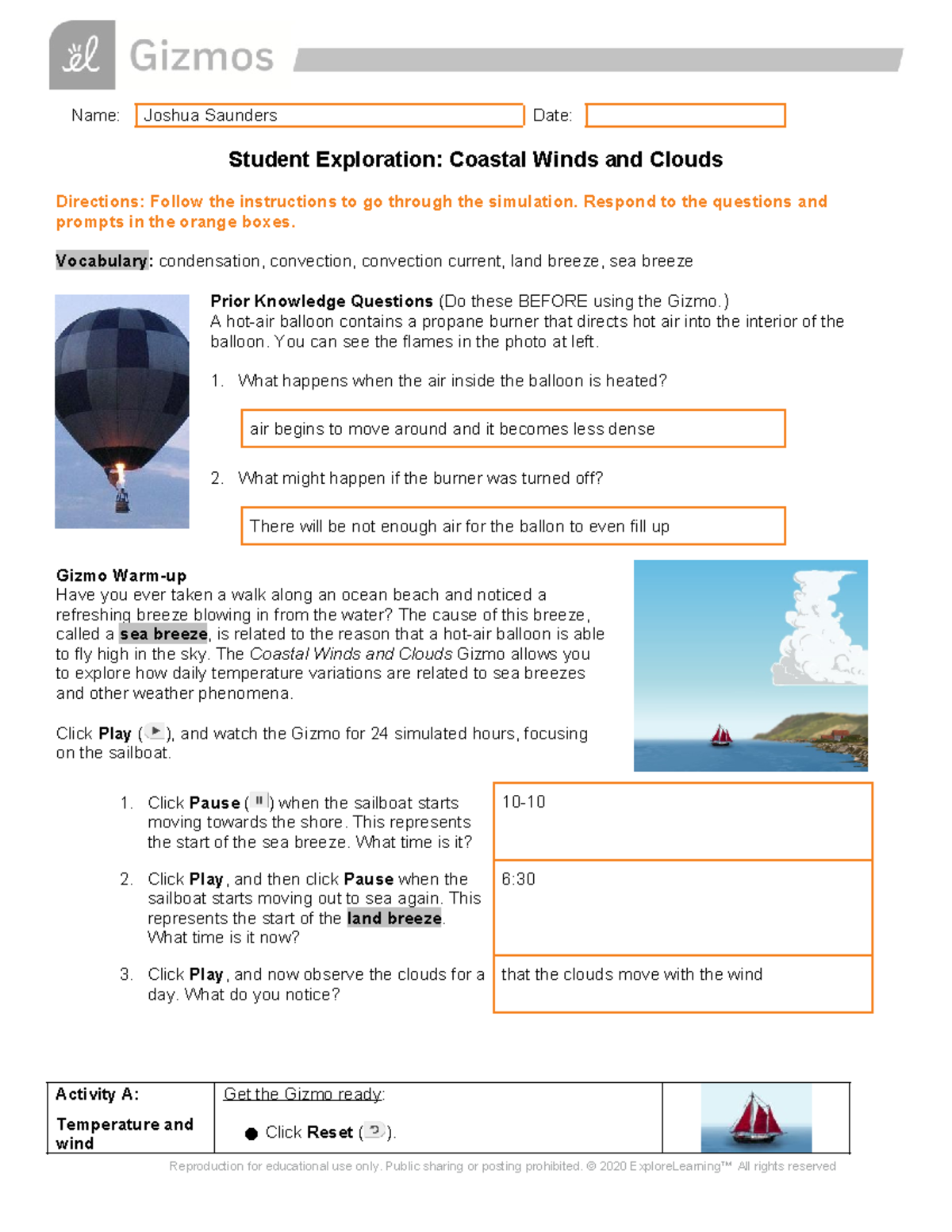 Coastal Winds & Convection: Student Exploration SE 2023 Guide - Studocu