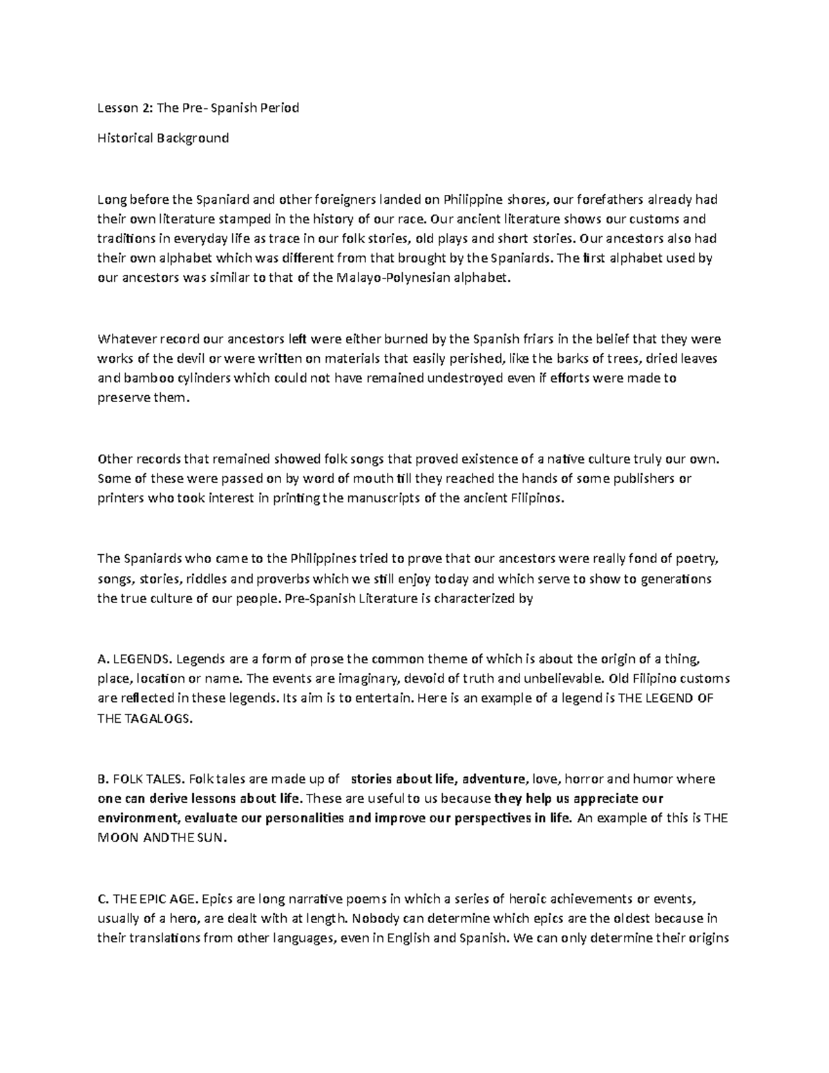 Pre-Spanish Period - Philippine Literature - Lesson 2: The Pre- Spanish ...