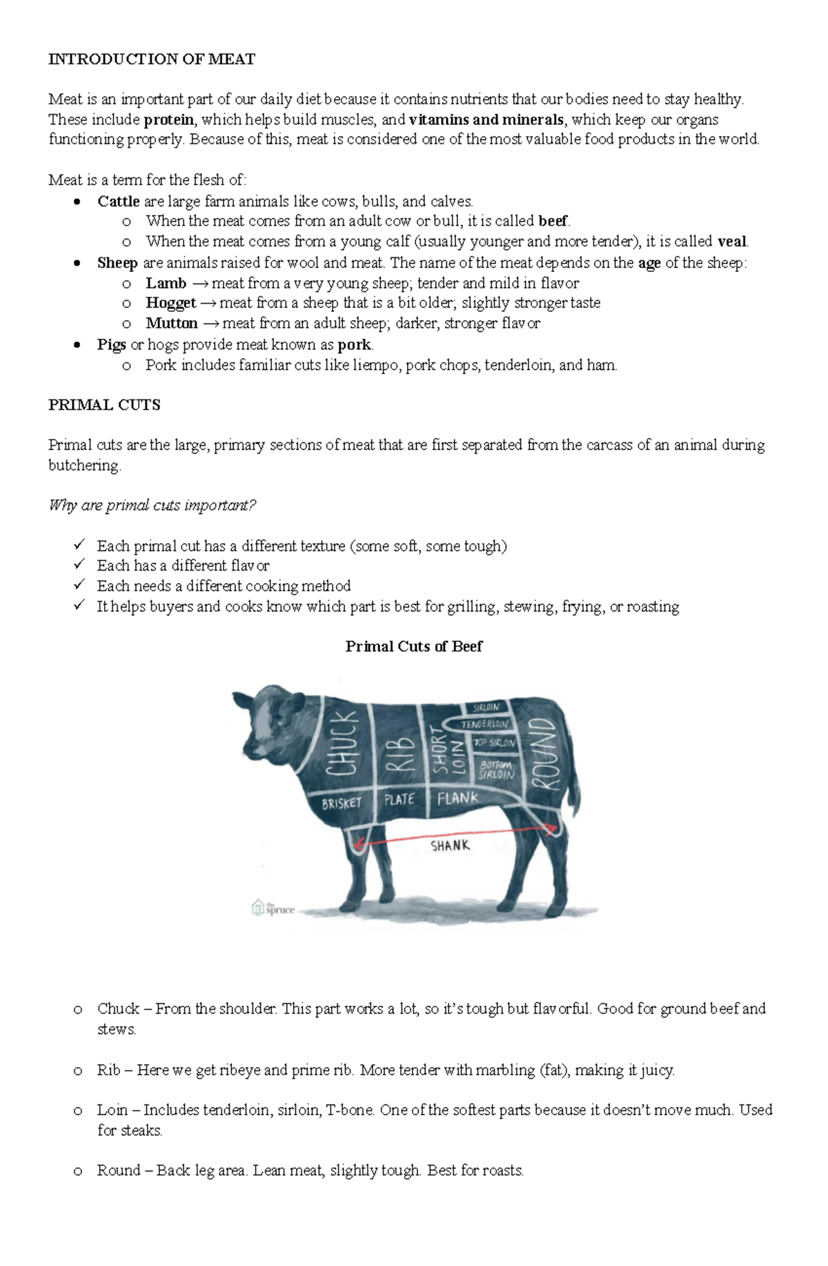 Introduction to Meat: Nutritional Value, Cuts, and Composition - Studocu
