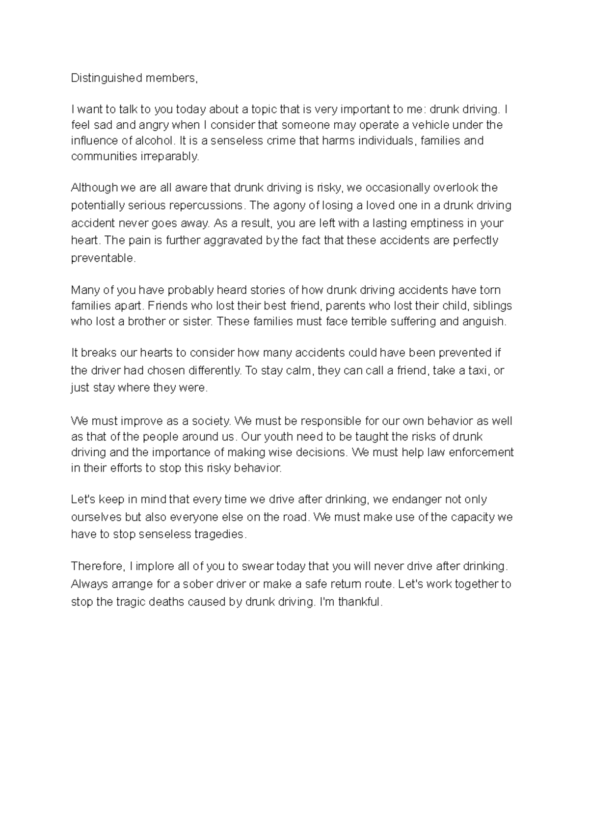 Essay on Drunk Driving: Awareness and Responsibility - Studocu