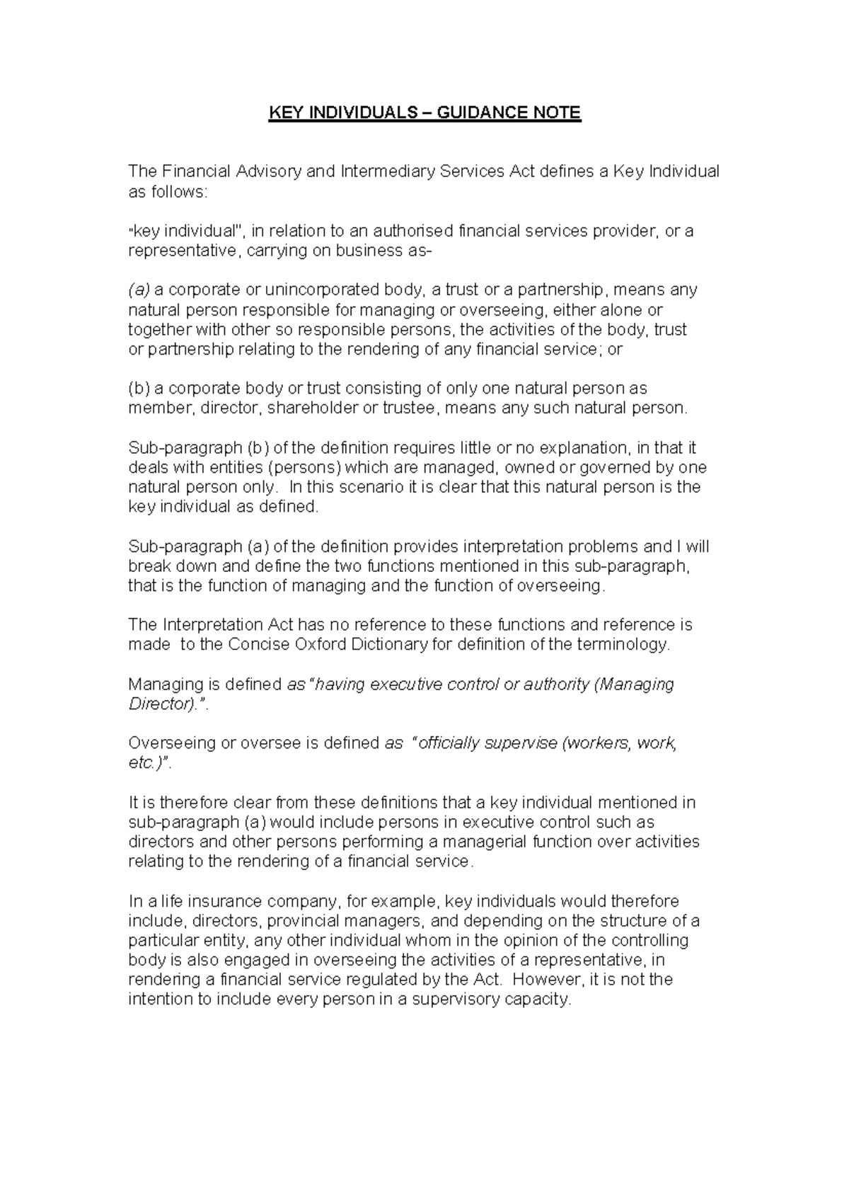 Key Individuals Guidance Note - Financial Services Act Overview - Studocu