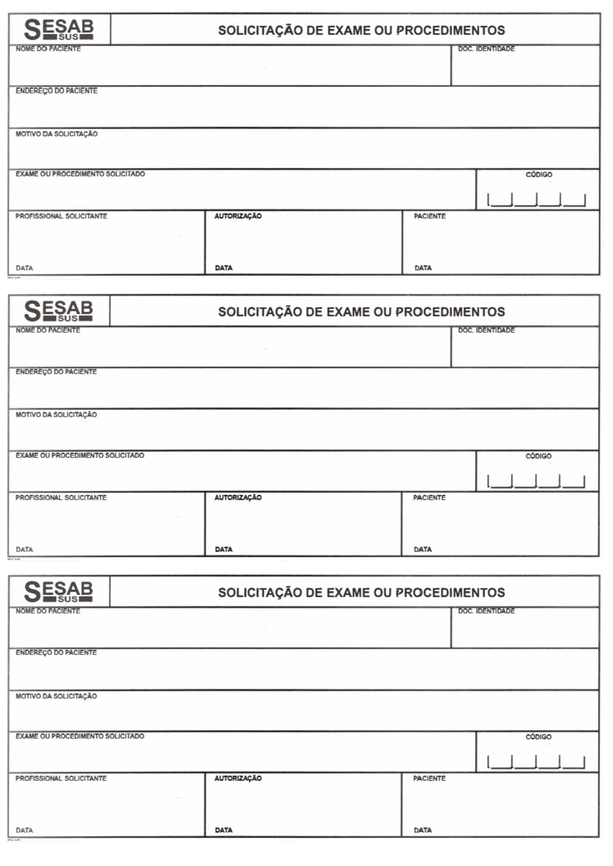 SUS - Solicitação de Exames e Procedimentos SESAB - Studocu
