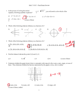 MAC 1101 Final Exam - Practice - Solutions-1-10 - Practice Final Exam ...