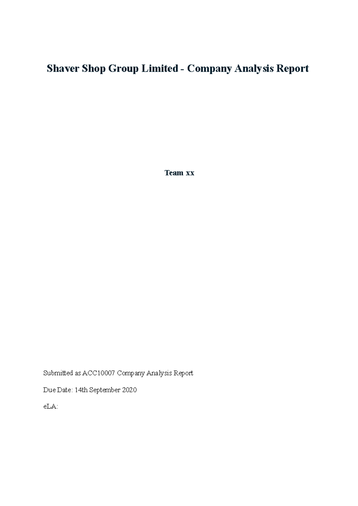ACC10007 Company Analysis of Shaver Shop Group (2016-2018) - Studocu