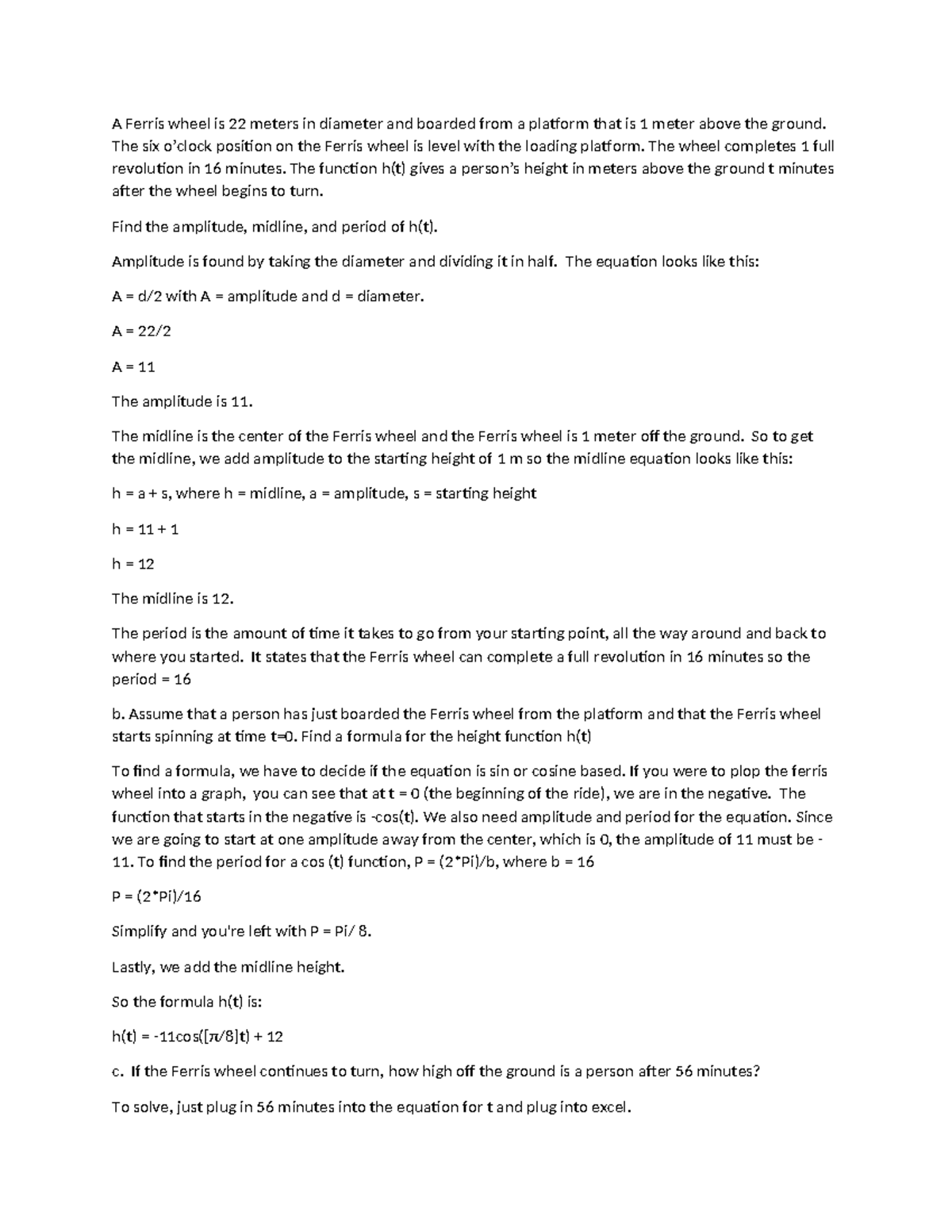 Discussion 6 - Analyzing Ferris Wheel Dynamics and Height Function ...