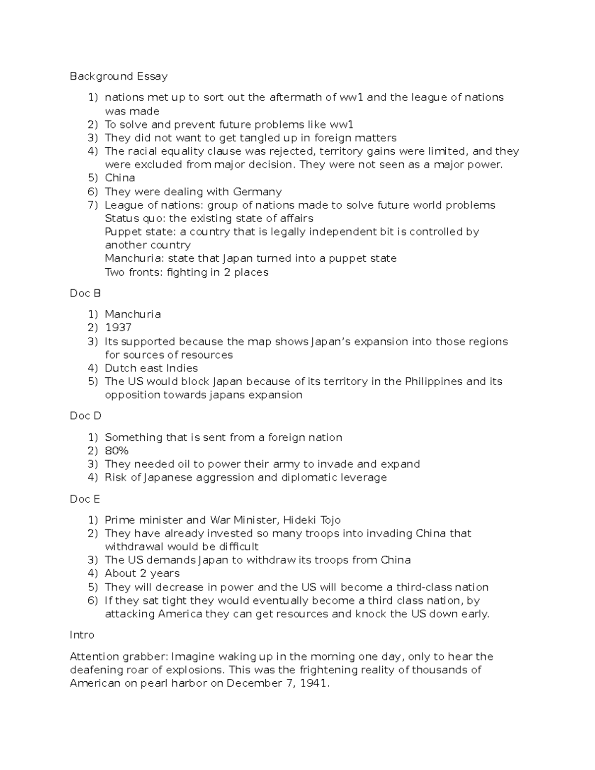 Pearl Harbor DBQ Analysis - Historical Context & Impact - Studocu