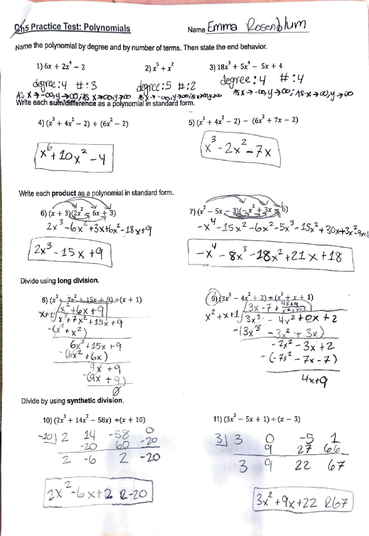 Ch.5 Practice Test: Polynomials - ~ractice Test:Polynomials Name Emrre ...