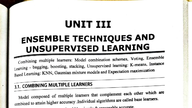 AIML Unit 4: Ensemble Techniques & Unsupervised Learning Notes - Studocu