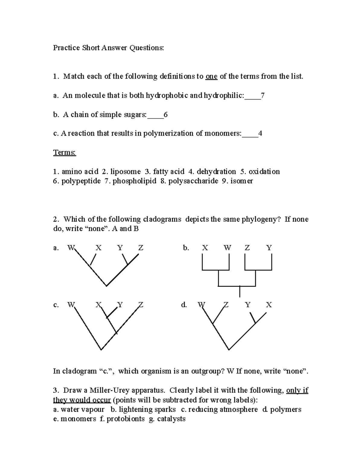 Biol 108 Practice Short Answer Questions-2 - Practice Short Answer ...