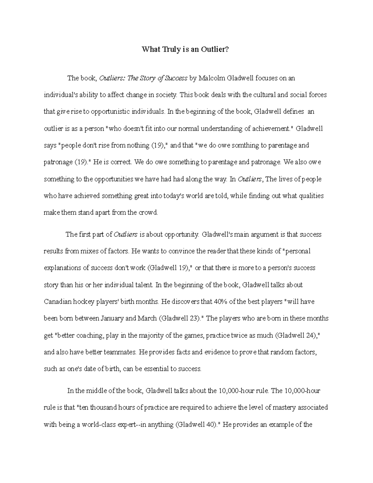 AP Lang Outliers Argument Essay: Exploring Success Factors - Studocu