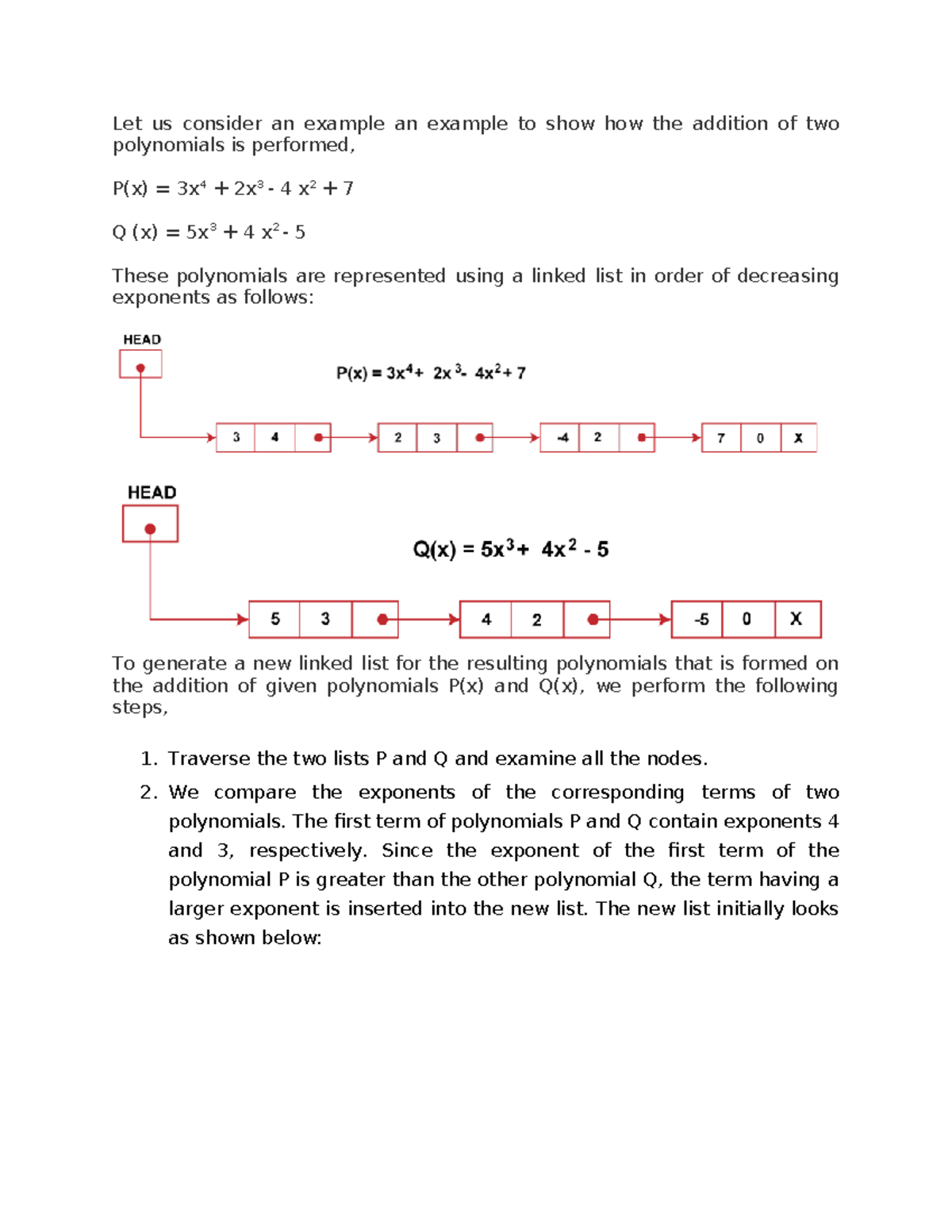Polynomial Addition Example with Linked List Representation - Studocu