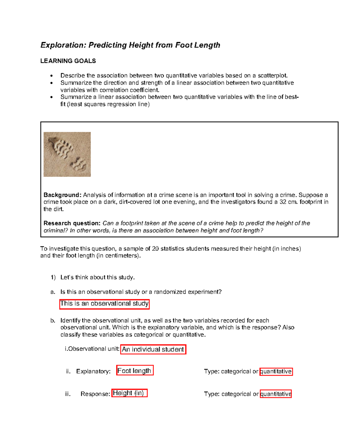 Exploration 3: Predicting Height from Foot Length Analysis - Studocu