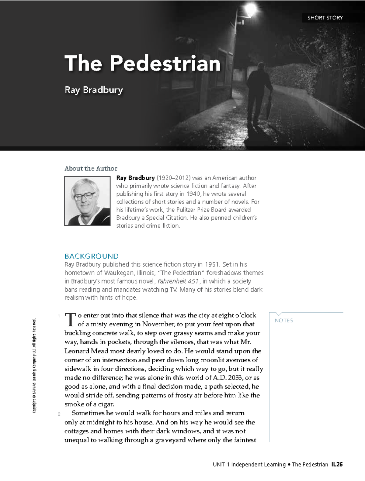 The Pedestrian short story - SHORT STORY Copyright © SAVVAS Learning ...