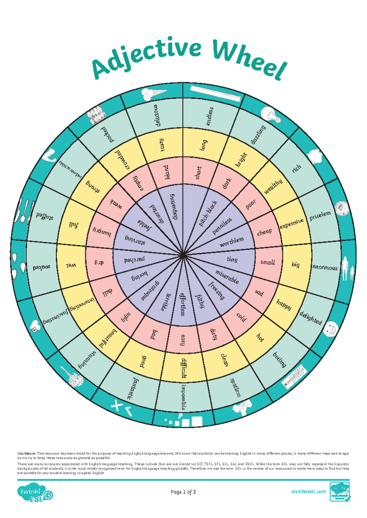 Adjective Wheel for Extreme & Non-Extreme Adjectives (T-E-2551420 ...