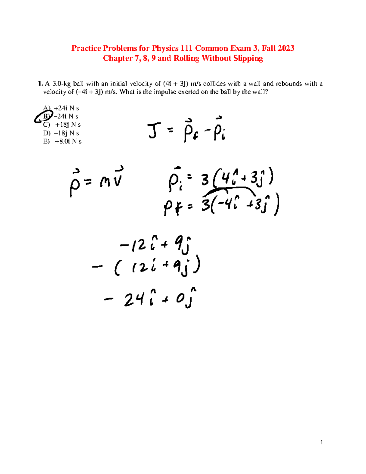 Practice Problems Solutions for Physics 111 Common Exam 3, Fall 2023 - Studocu