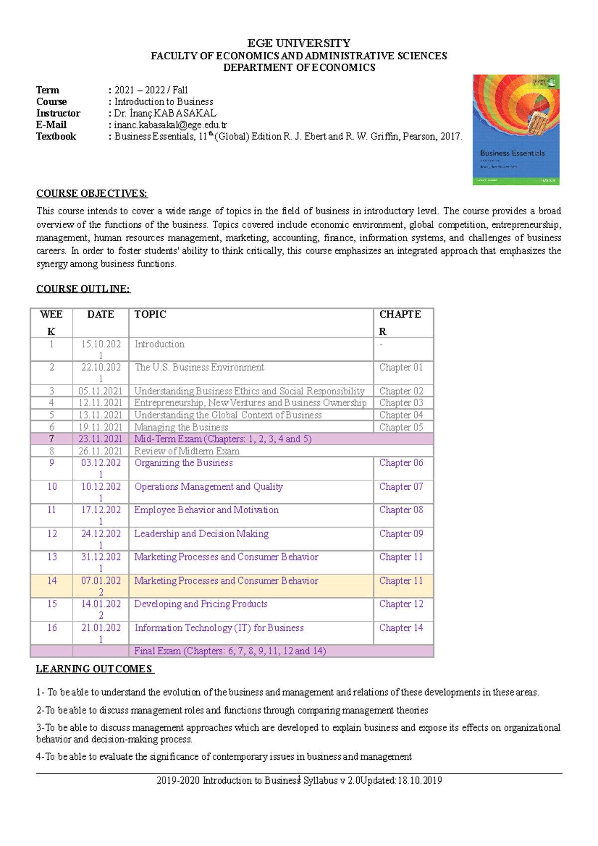 Introduction to Business Syllabus EGE 2021-2022 (Fall Term) - Studocu