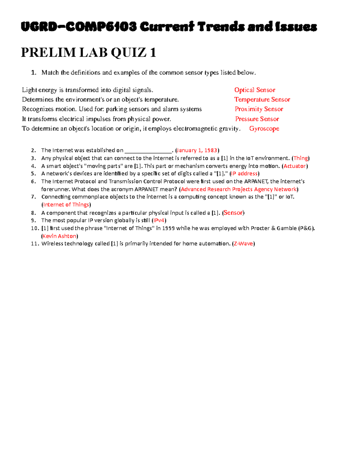 UGRD-COMP6103 Current Trends and Issues (Prelim Lab Quiz 1 Review) - Studocu