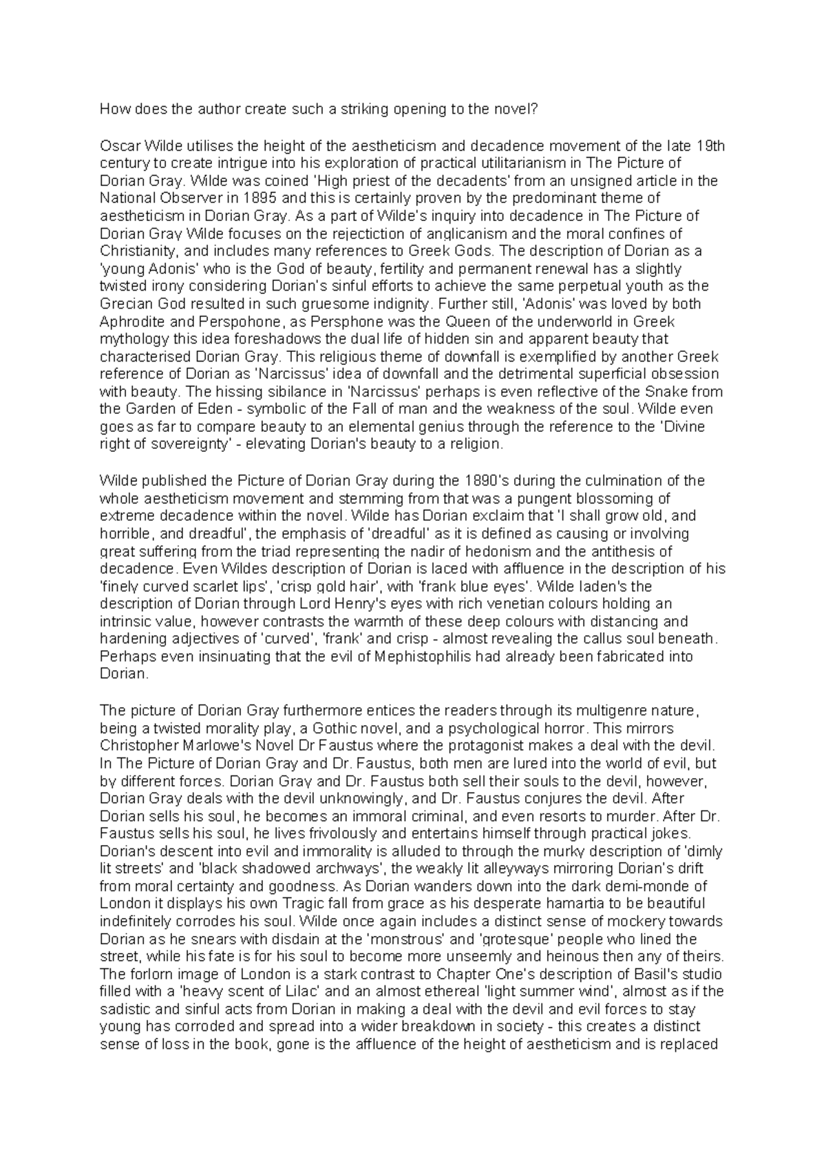 Analyzing the Opening of Oscar Wilde's The Picture of Dorian Gray - Studocu