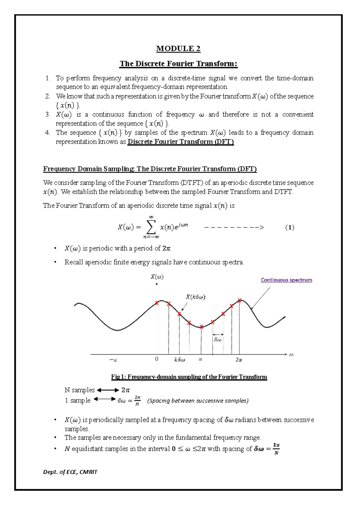 Module 2: Discrete Fourier Transform (DFT) Overview and Applications ...