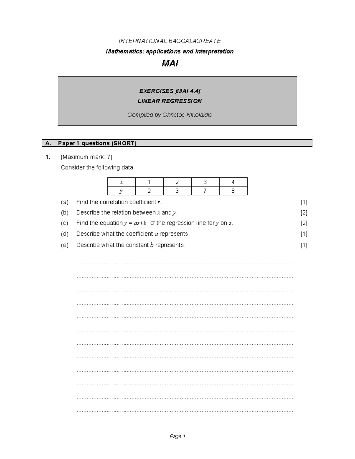 MAI 4.4 Linear Regression Exercises and Solutions - Studocu