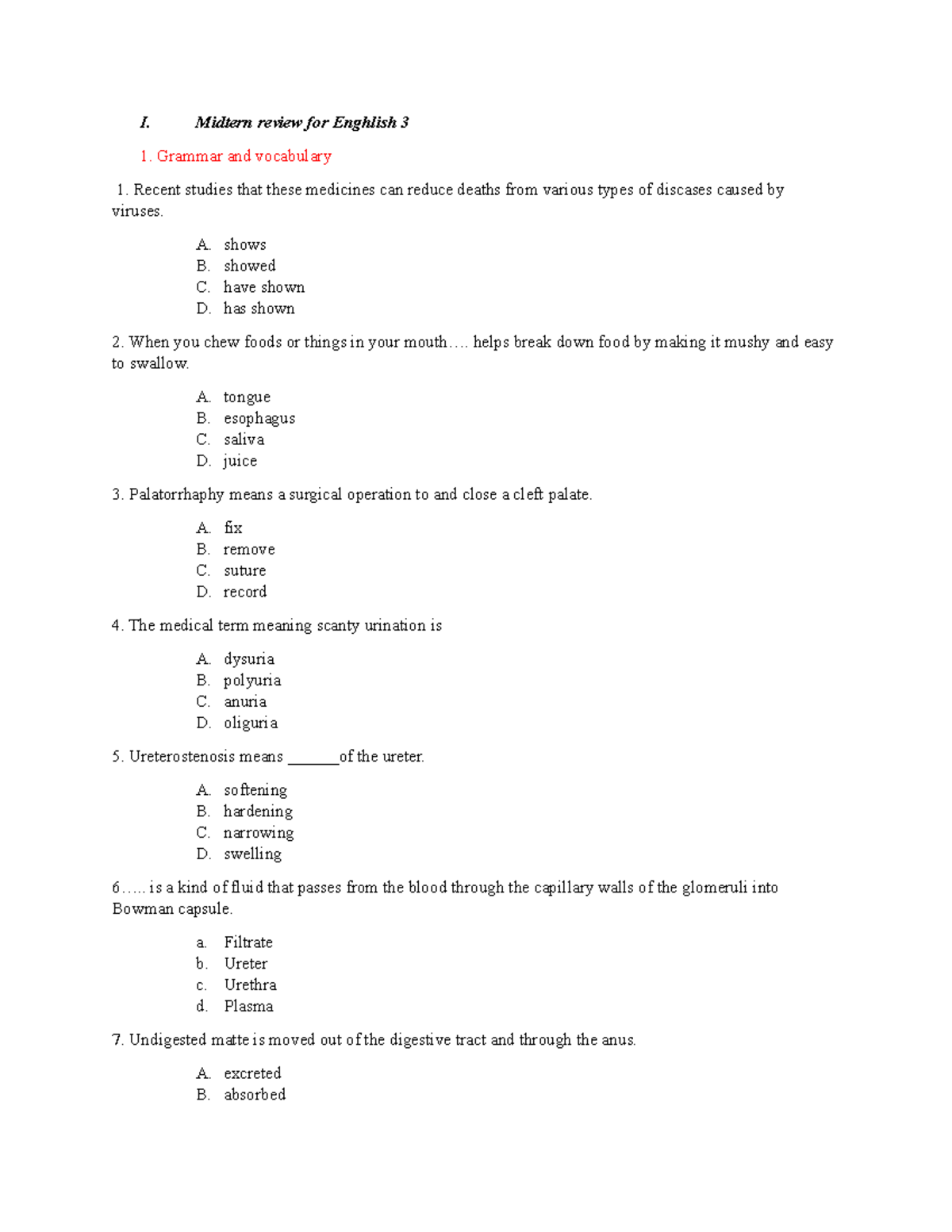 Midterm Review for English 3: Grammar and Vocabulary Practice - Studocu