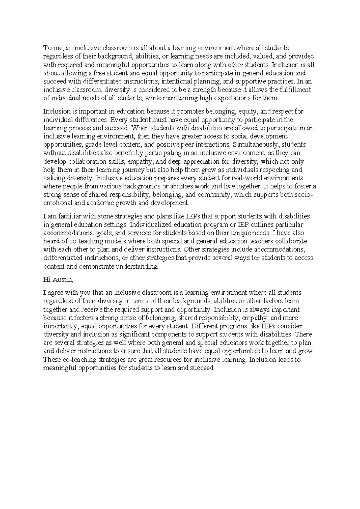 TTL 304.v2 Focus Discussion 1: The Importance of Inclusive Classrooms ...