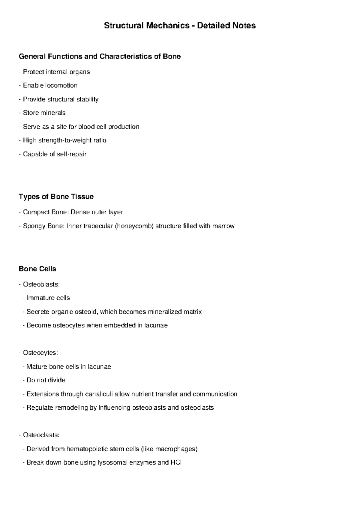 Bone Mechanics 1: Detailed Notes on Structural Functions and Tissue ...