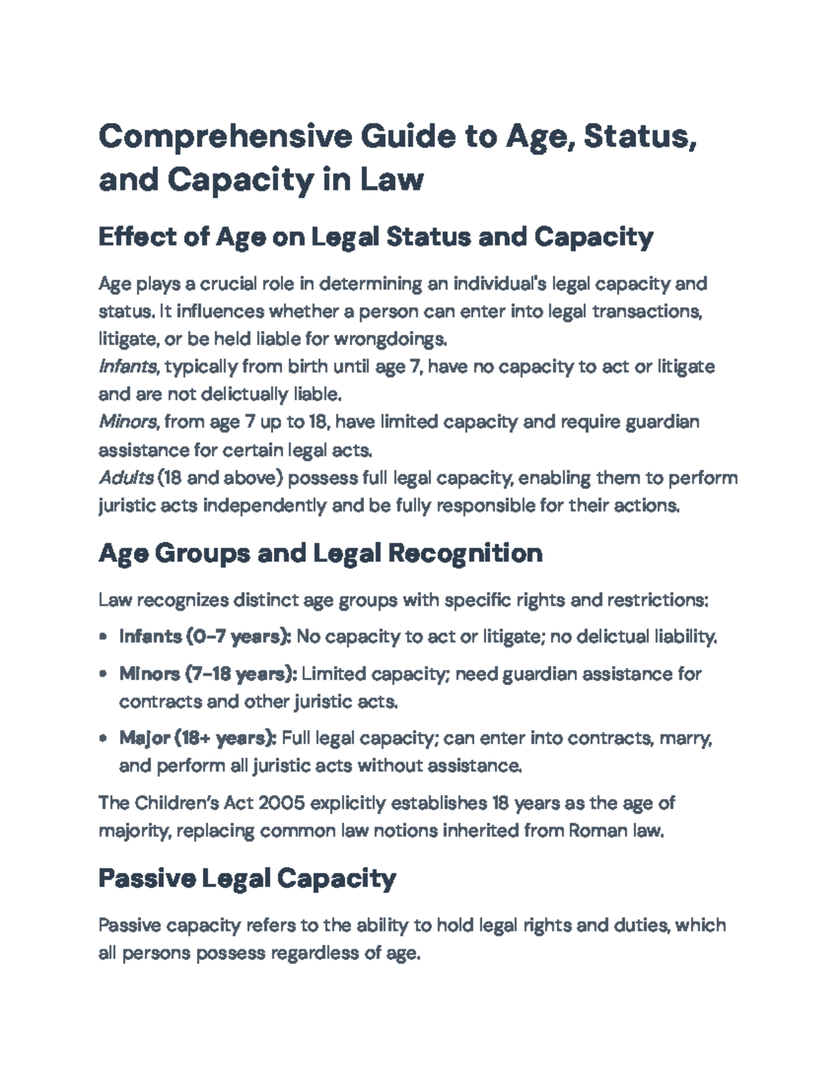 Comprehensive Guide to Legal Age, Status, and Capacity in Law (LAW 101 ...