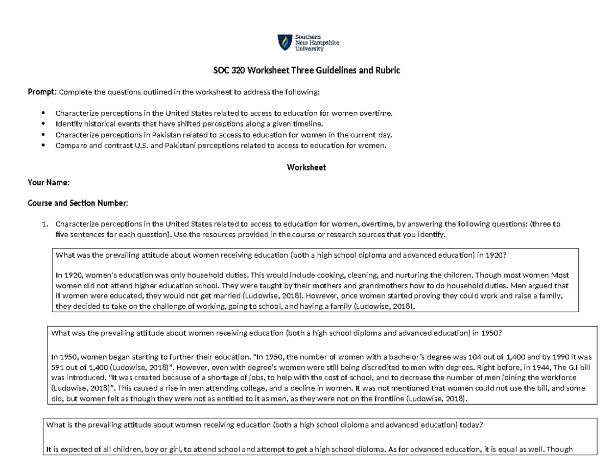 SOC 320 Worksheet Three Guidelines and Rubric 2 - SOC 320 Worksheet Three Guidelines and Rubric ...