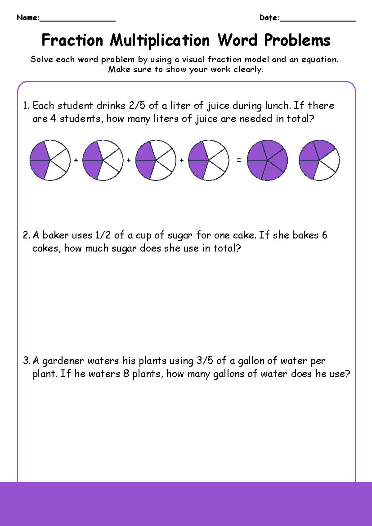 Fraction Multiplication Word Problems - 4th Grade Worksheet - Solve ...