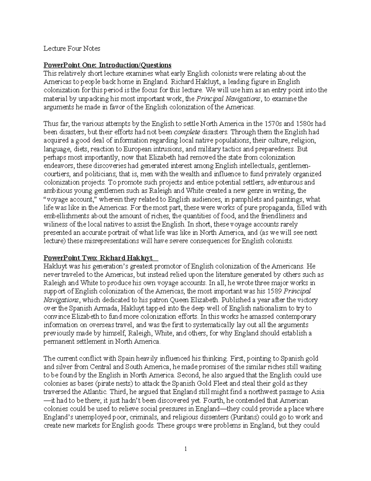HIST 301: Lecture Four - Hakluyt's Influence on English Colonization ...