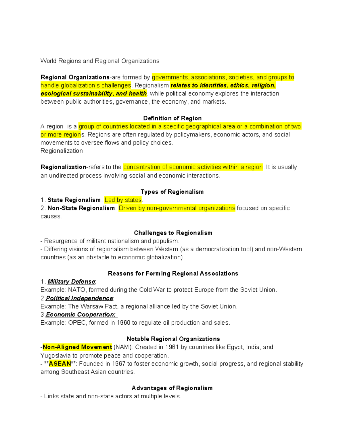 World Regions Regional Organizations A Comprehensive Review Studocu