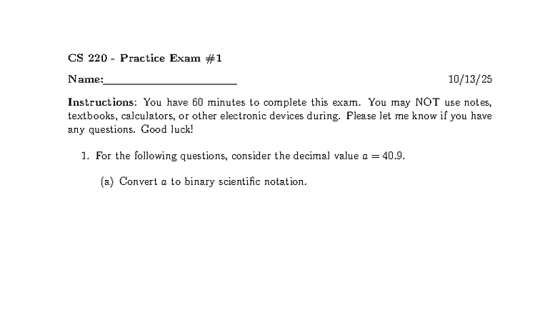 CS 220 Practice Exam 1 - Comprehensive Review - Studocu