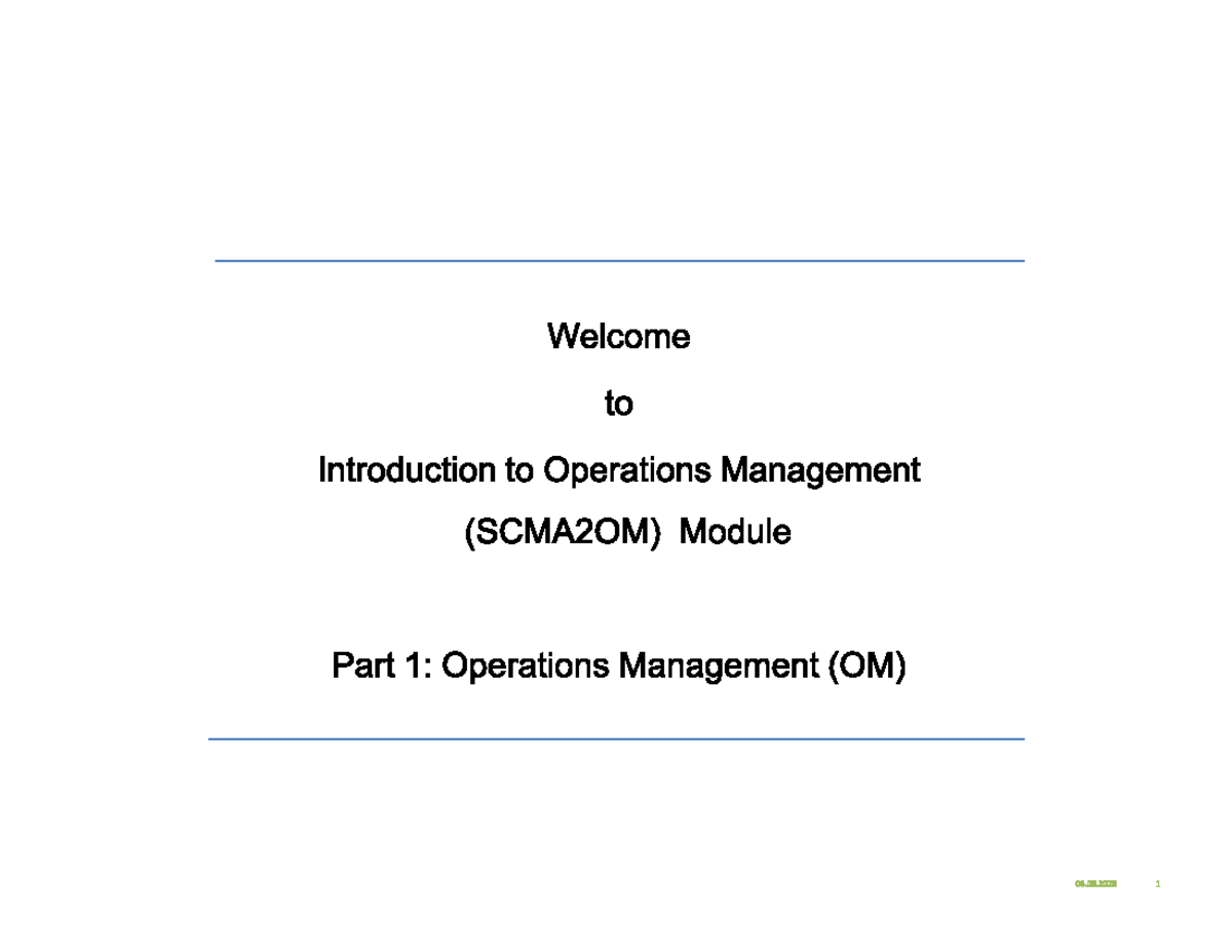 SCMA2OM: Introduction to Operations Management - Module 1 Revision ...