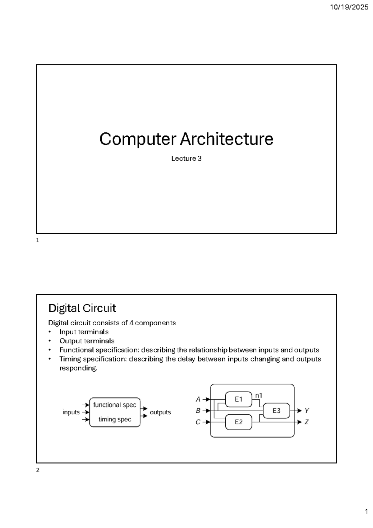 Computer Architecture L3: Digital Circuits and Combinational Logic ...