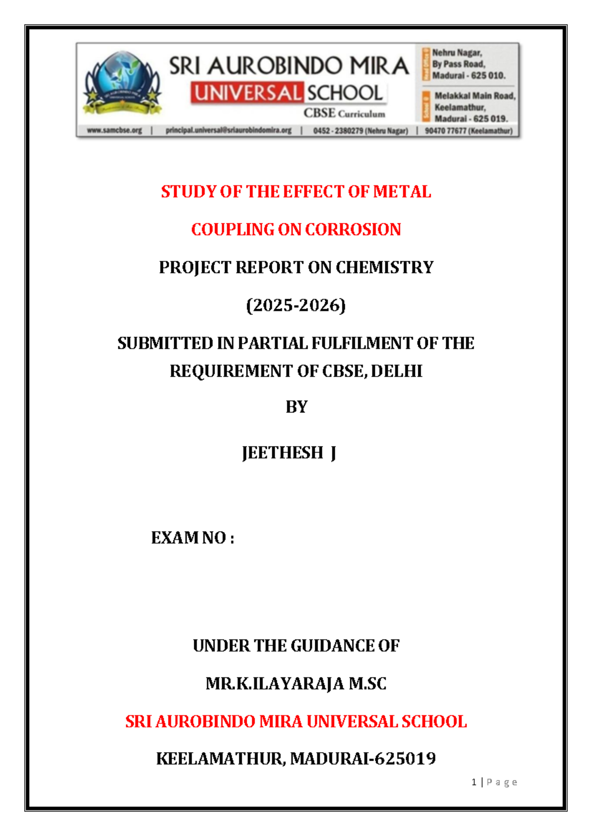 CBSE Chemistry Project: Metal Coupling & Corrosion Study - Studocu