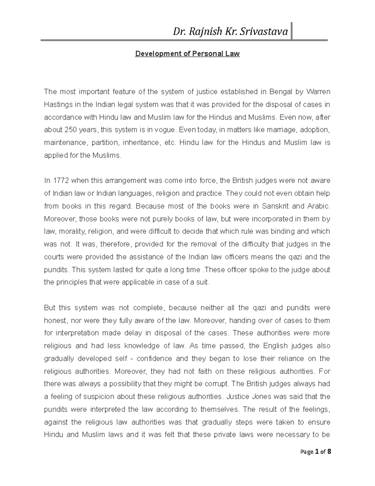 Development of personal law - Development of Personal Law The most ...