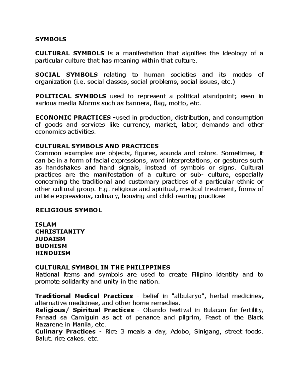 UCSP 4: Cultural, Social, and Political Symbols Week 4 Discussion - Studocu