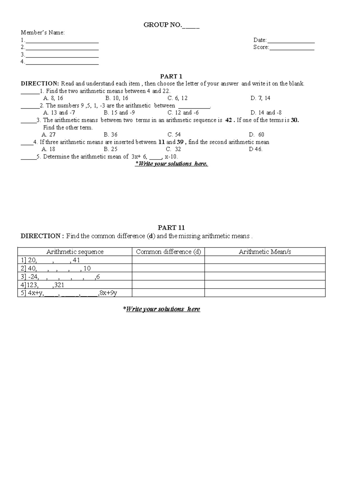 Group Activity on Arithmetic Sequence (Part 1) - Studocu