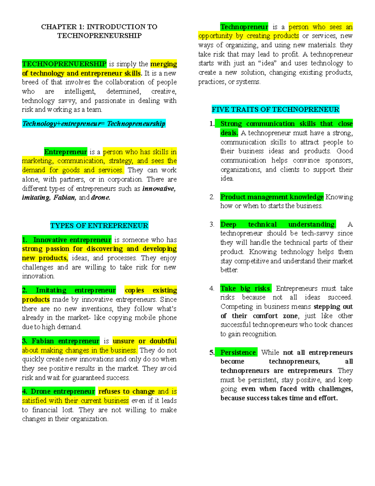 CHAPTER 1: INTRODUCTION TO TECHNOPRENEURSHIP AND INNOVATION - Studocu